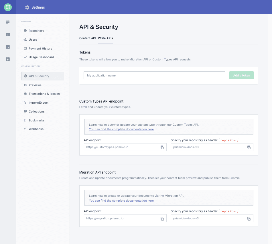 Types API Technical Reference — Prismic Docs