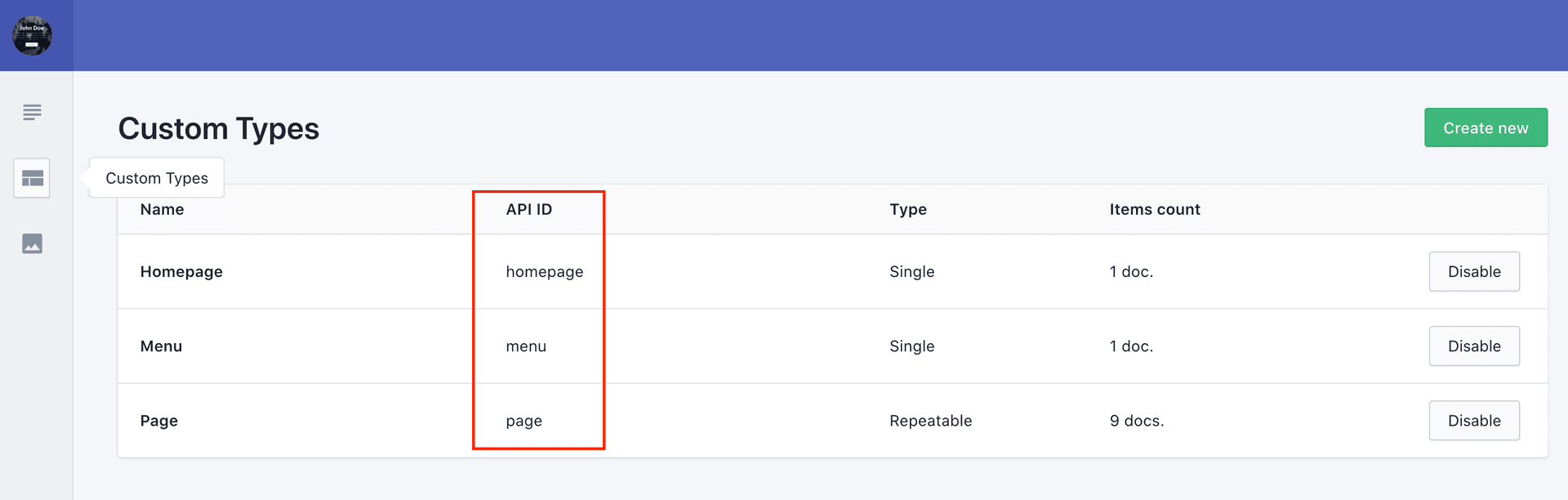 Types API Technical Reference — Prismic Docs