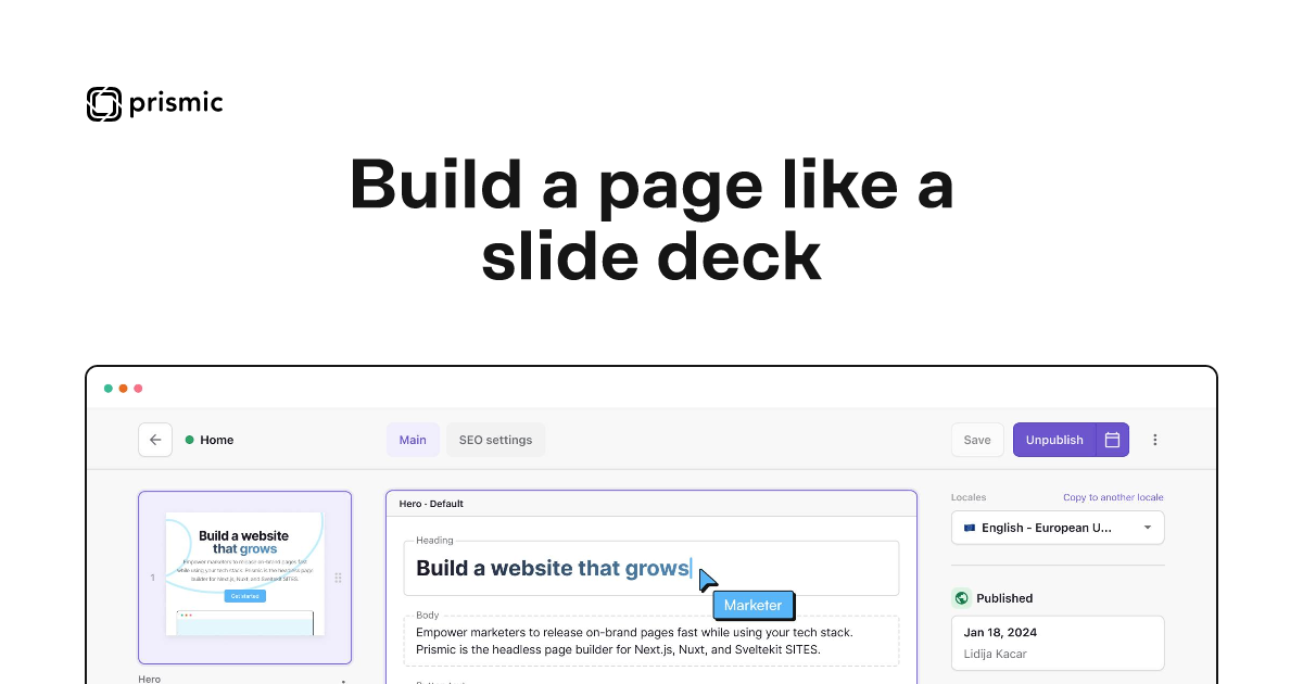 Page Builder: Marketing Tool for Creating Pages with Prismic